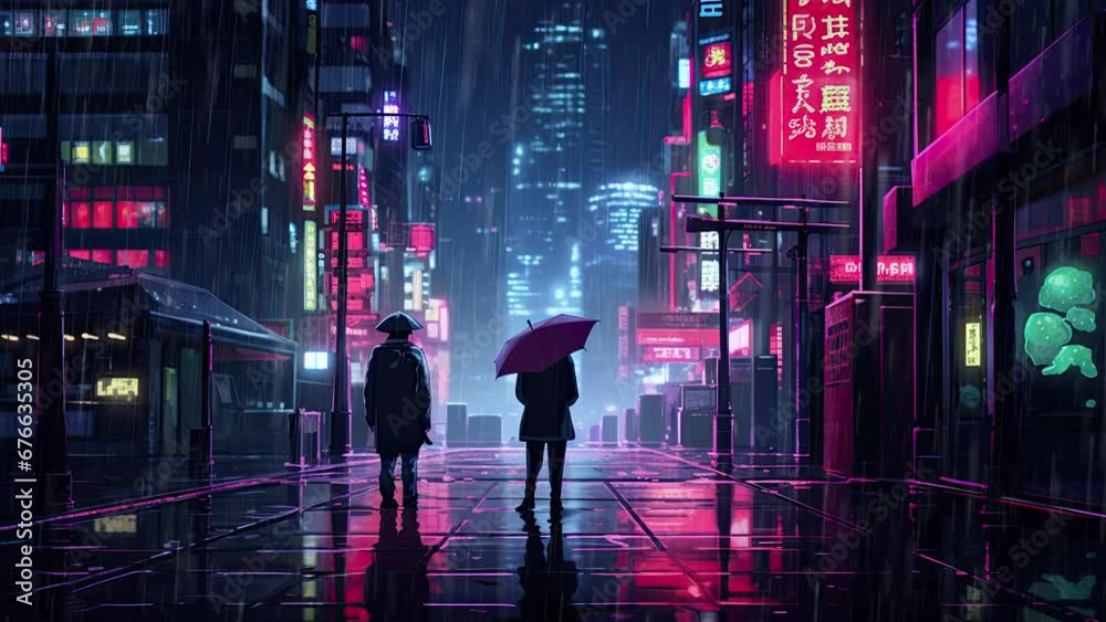 Seamless loop animation. people, Street Cleaner. Standing Rainy Night ...