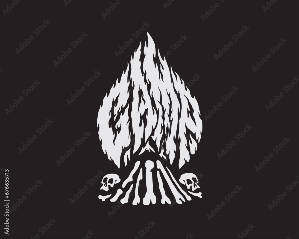 Campfire streetwear t-shirt design with wood made from bones and skulls ...