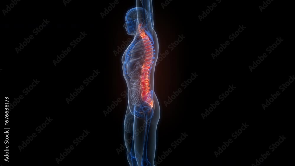 Spinal Cord Vertebral Column of Human Skeleton System Anatomy Animation ...