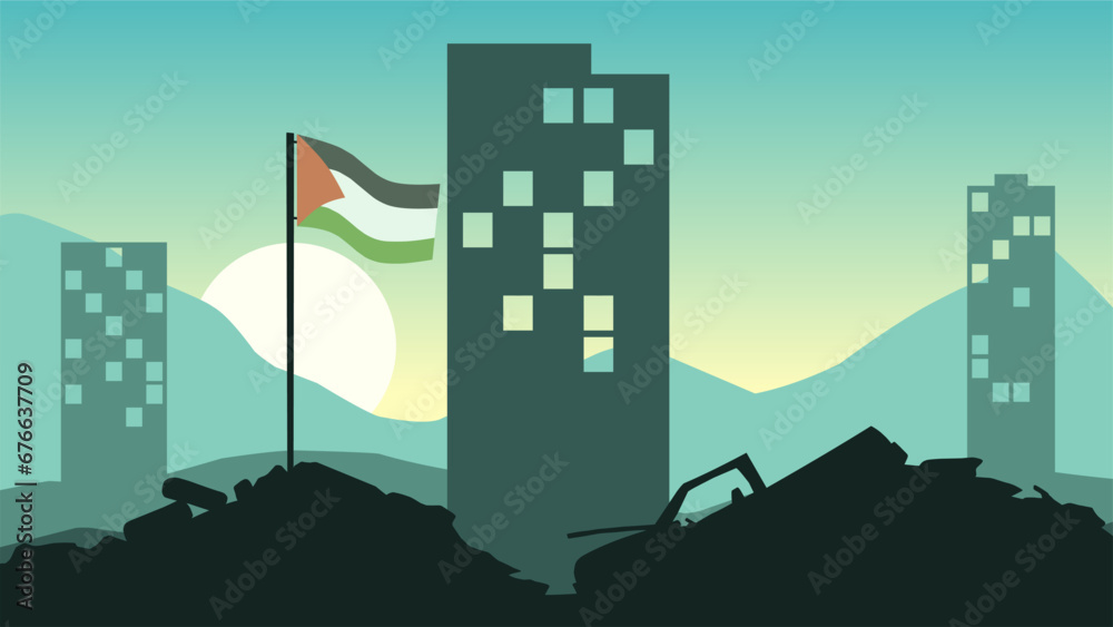 Palestine landscape vector illustration. Silhouette of gaza city in the ...
