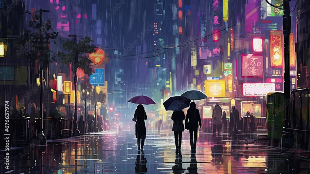 Seamless loop animation. people, Couple with a Stroller. Standing Rainy ...