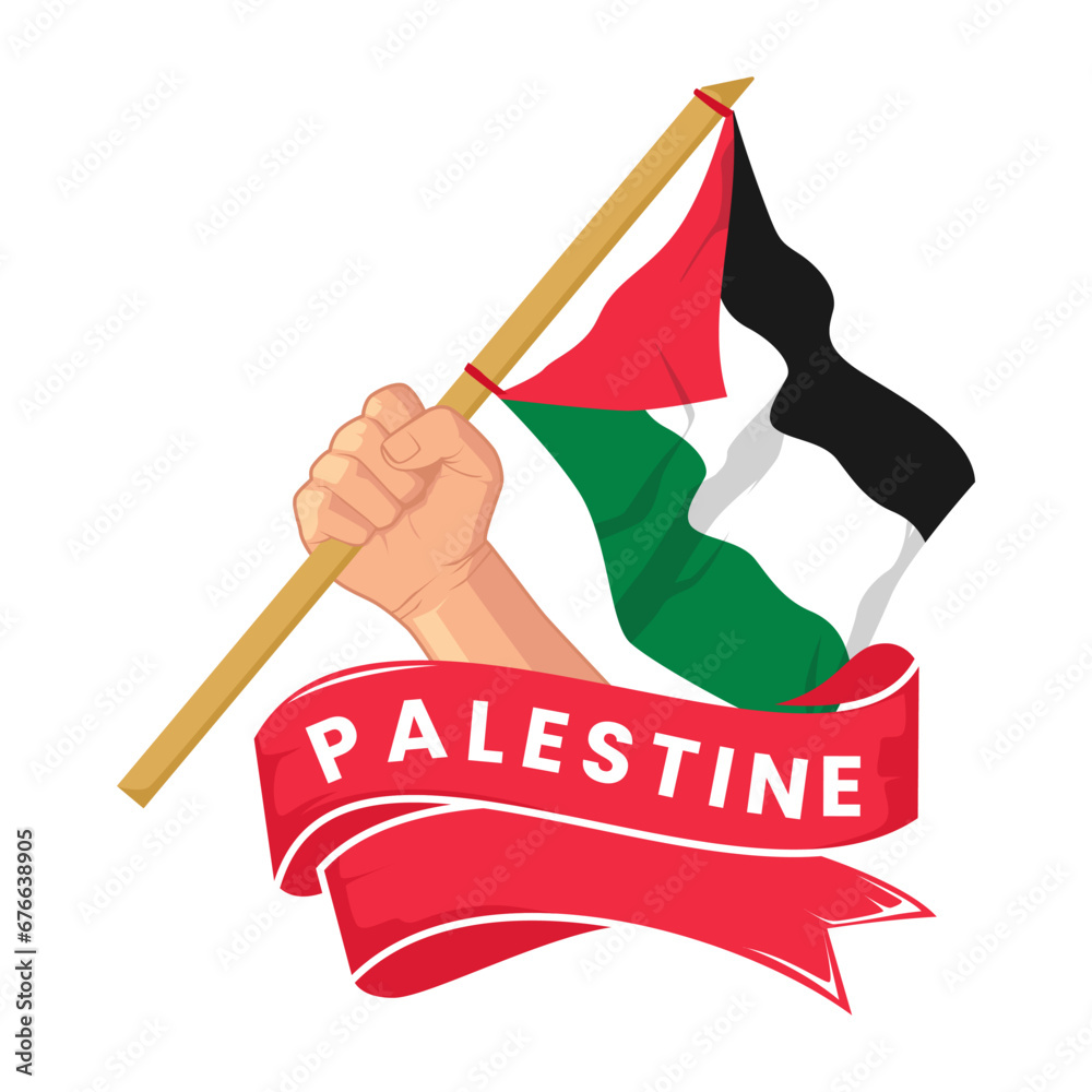 Vector graphic of hand holding and raising Palestine flag good for ...