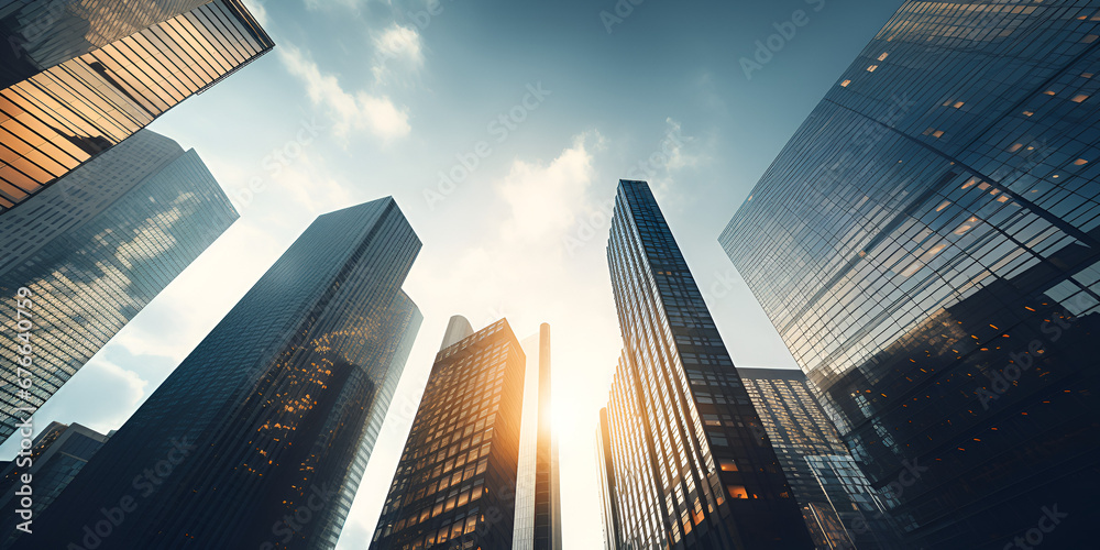 Financial business district and low angle buildings on office buildings ...