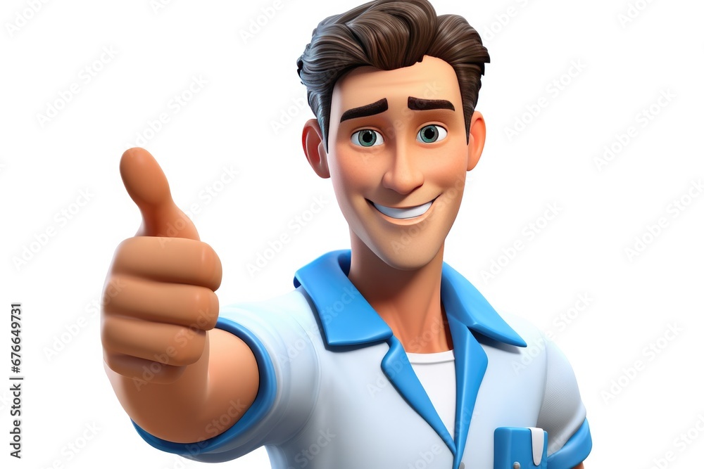 Physician character in animated style signaling approval. Professional ...
