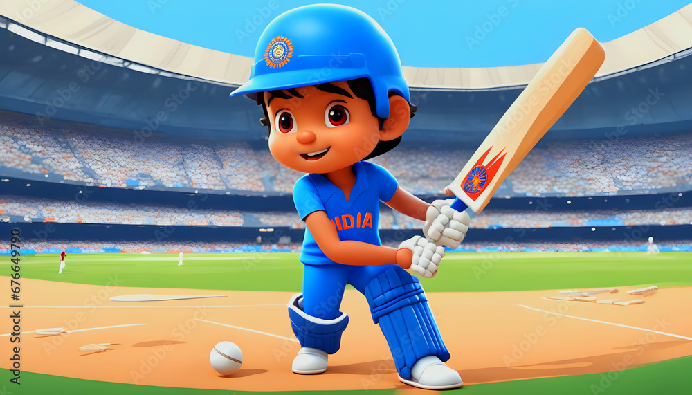 Cricket player with bat and ball,Cartoon Avatar for Digital Content ...