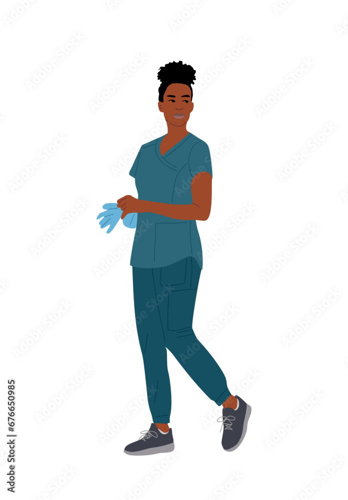 Black professional nurse, doctor woman wearing pink uniform, medical ...