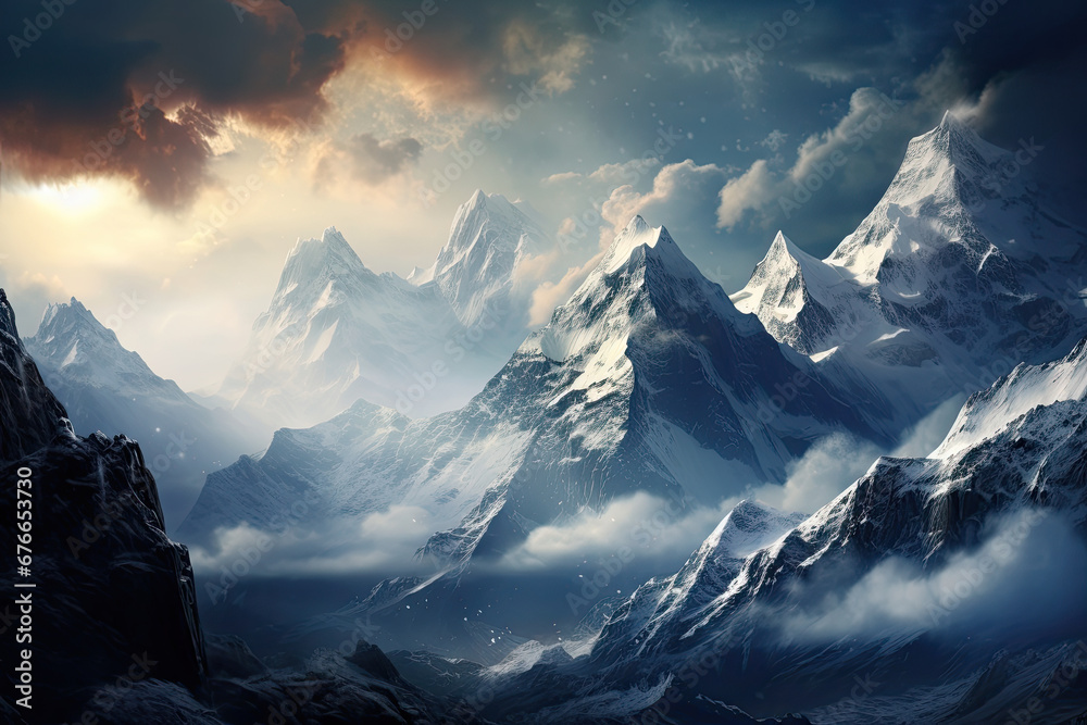 Beautiful snowcap mountain landscape view for wallpaper, background and ...