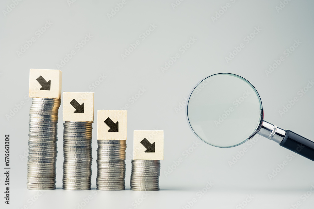 Decreasing arrow graph on lower fewer coins heaps with magnifying glass ...
