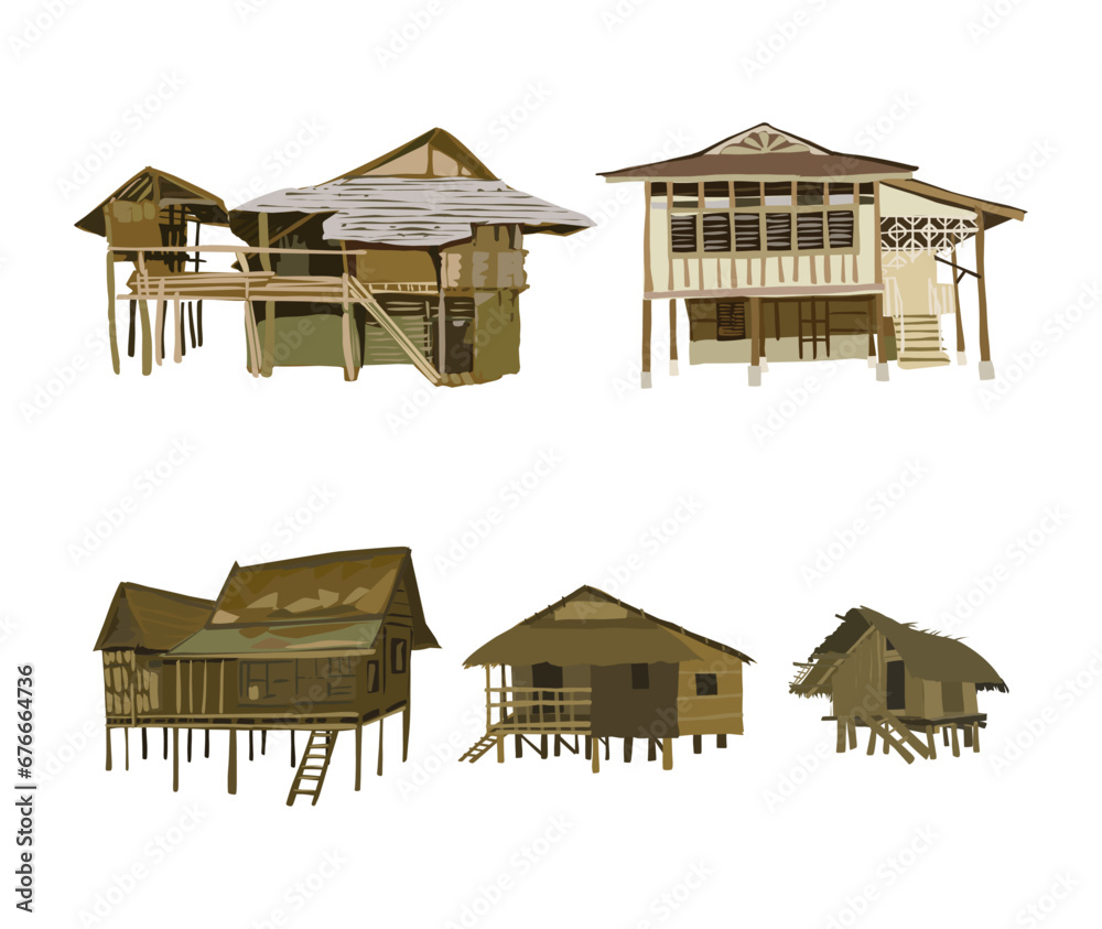 Heritage Cultural Residences Havens: Vector Collection of Traditional ...