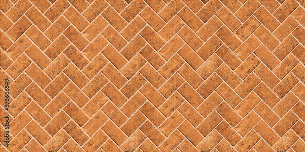 Red bricks flooring in zigzag pattern, Seamless repetitive paving stones for outdoor, Square and ...