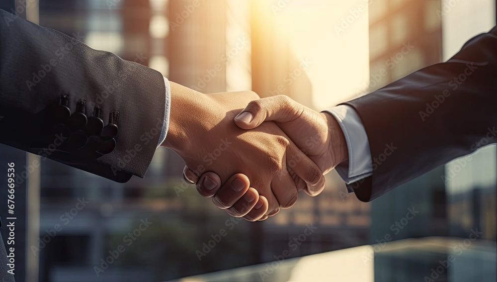 Business Deal Sealed With Handshake in Front of Impressive Corporate ...