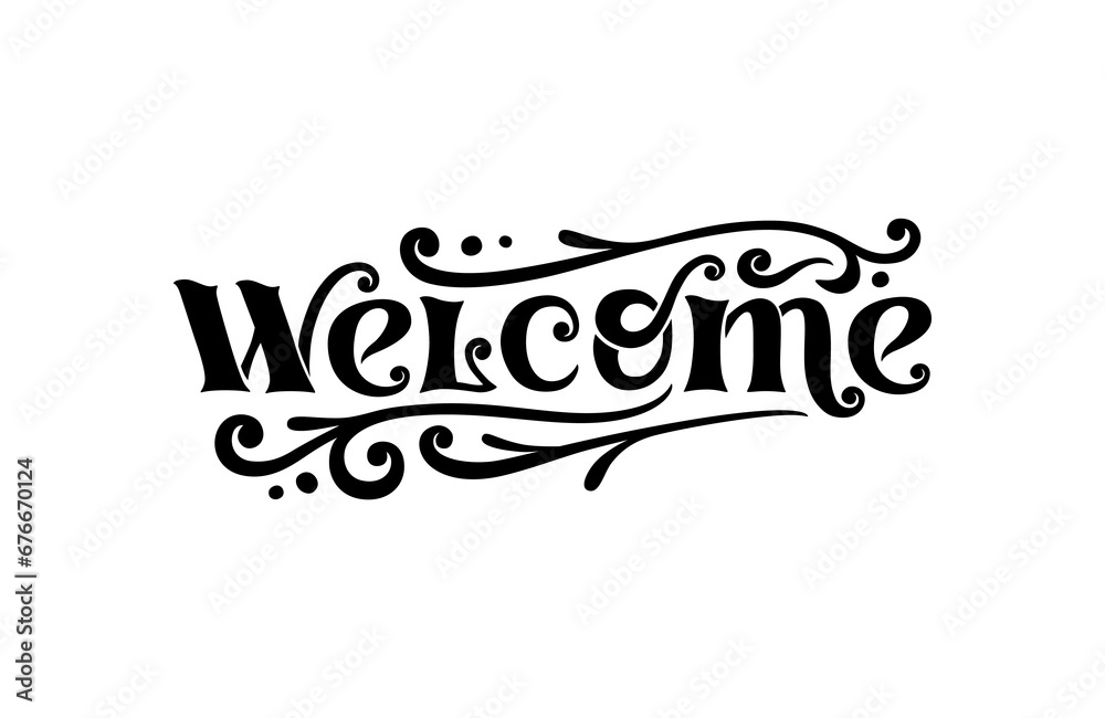 welcome trendy vector lettering with curls, bold serif font on white ...