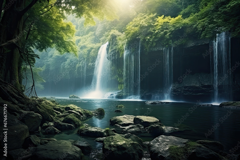 Beautiful waterfall landscape view for wallpaper, background and zoom ...