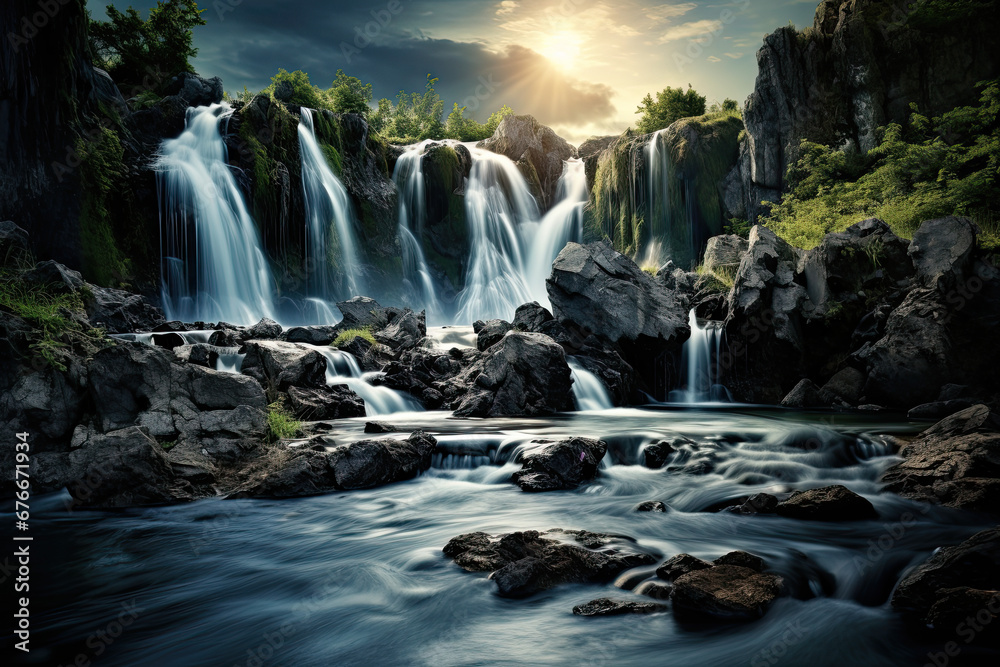 Beautiful waterfall landscape view for wallpaper, background and zoom ...