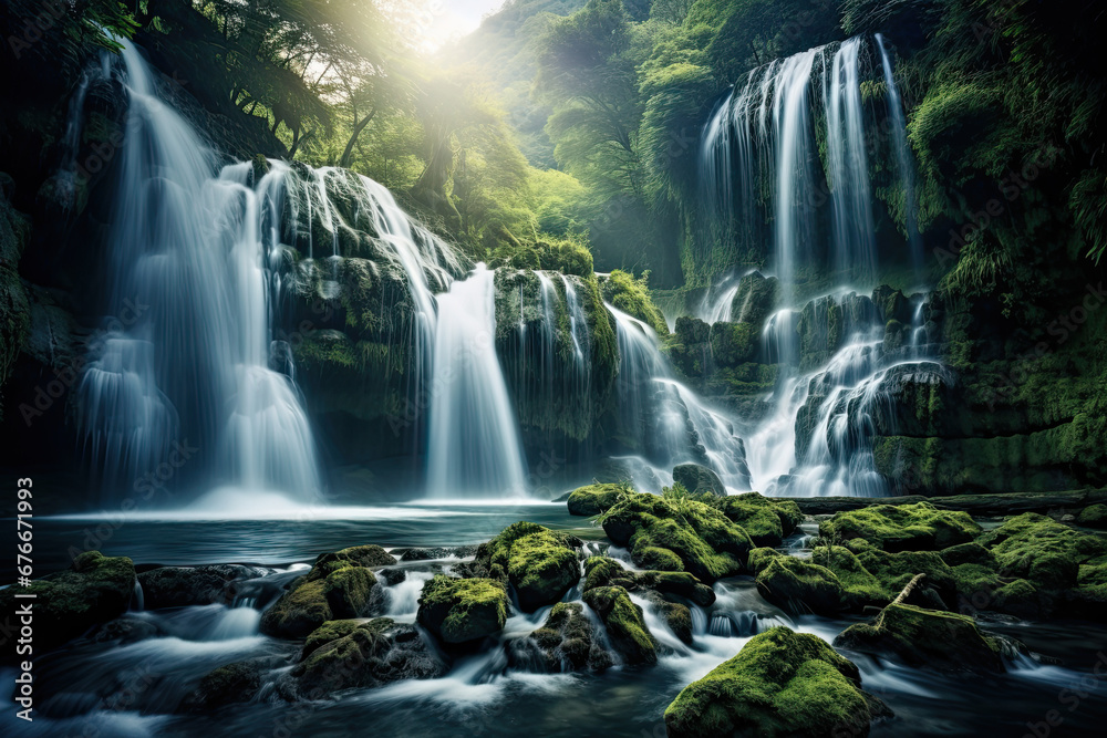 Beautiful waterfall landscape view for wallpaper, background and zoom ...