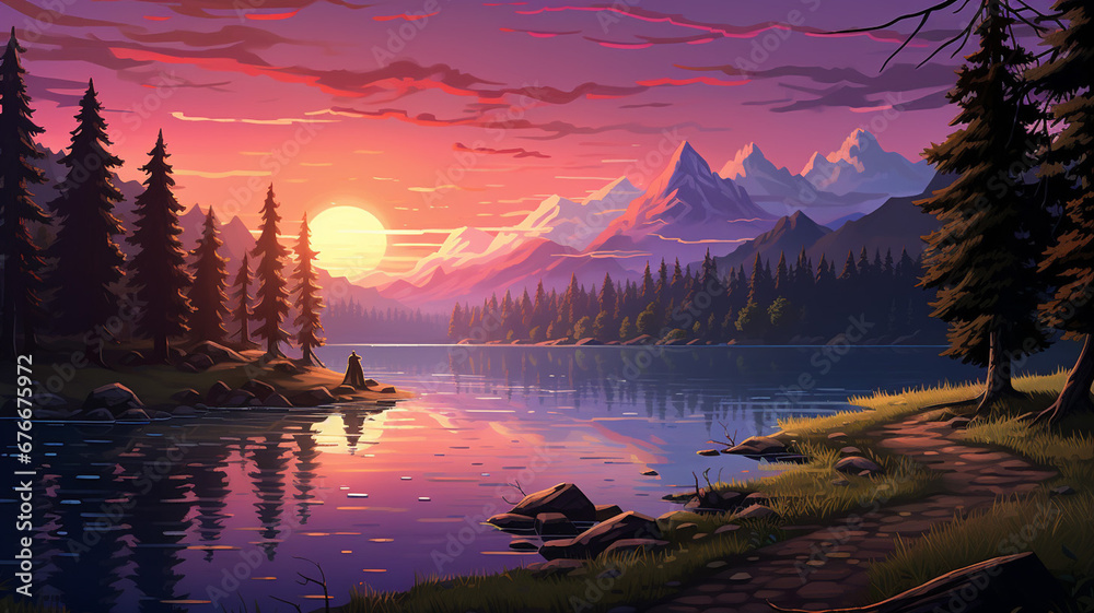 Pixel art design with outdoor landscape background Stock Illustration ...