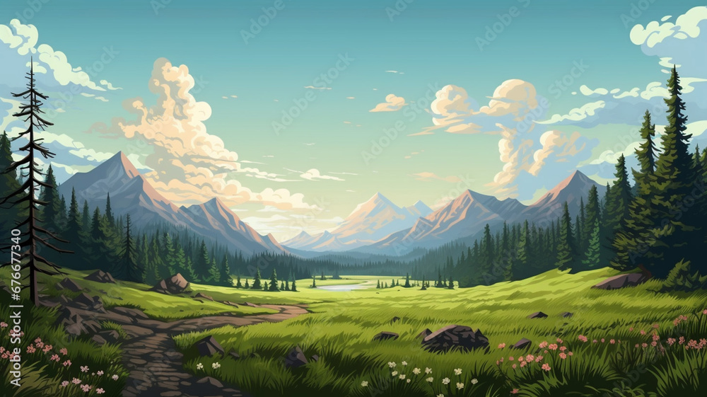 Pixel Art UI Design with Outdoor Landscape Background Stock ...