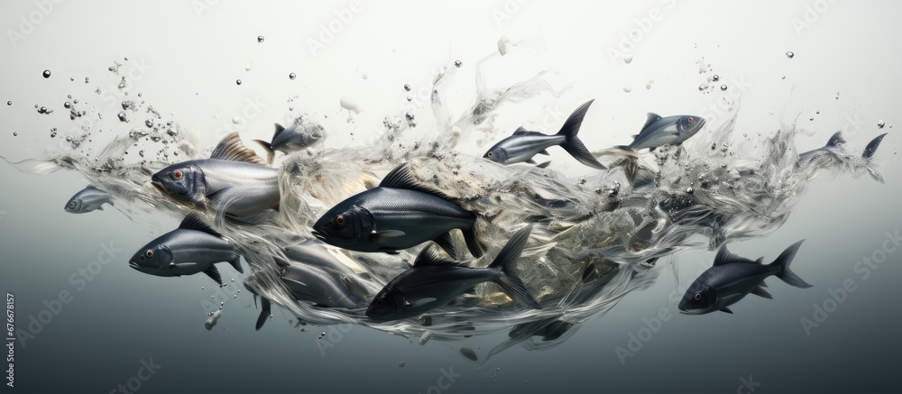 big fish leading a group of small fish, isolated on photocopy ...