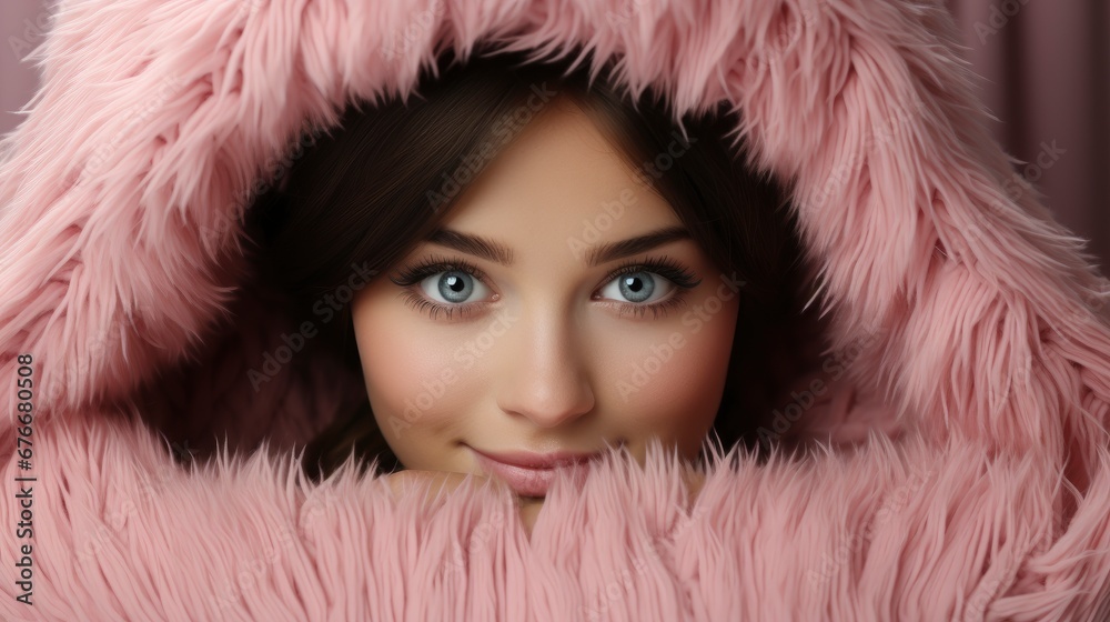 Beautiful Young Woman Wearing Warm Pink, Desktop Wallpaper Backgrounds ...