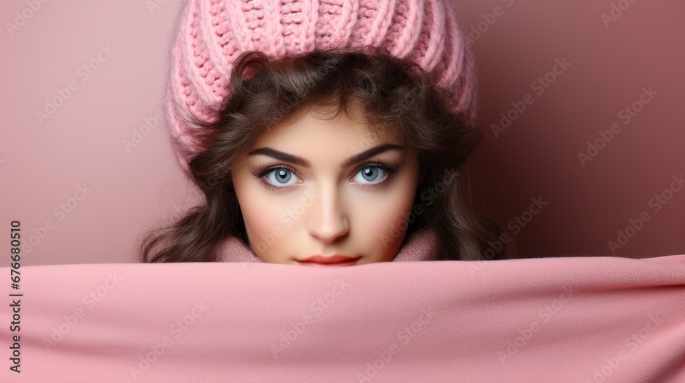Beautiful Young Woman Wearing Warm Pink, Desktop Wallpaper Backgrounds ...