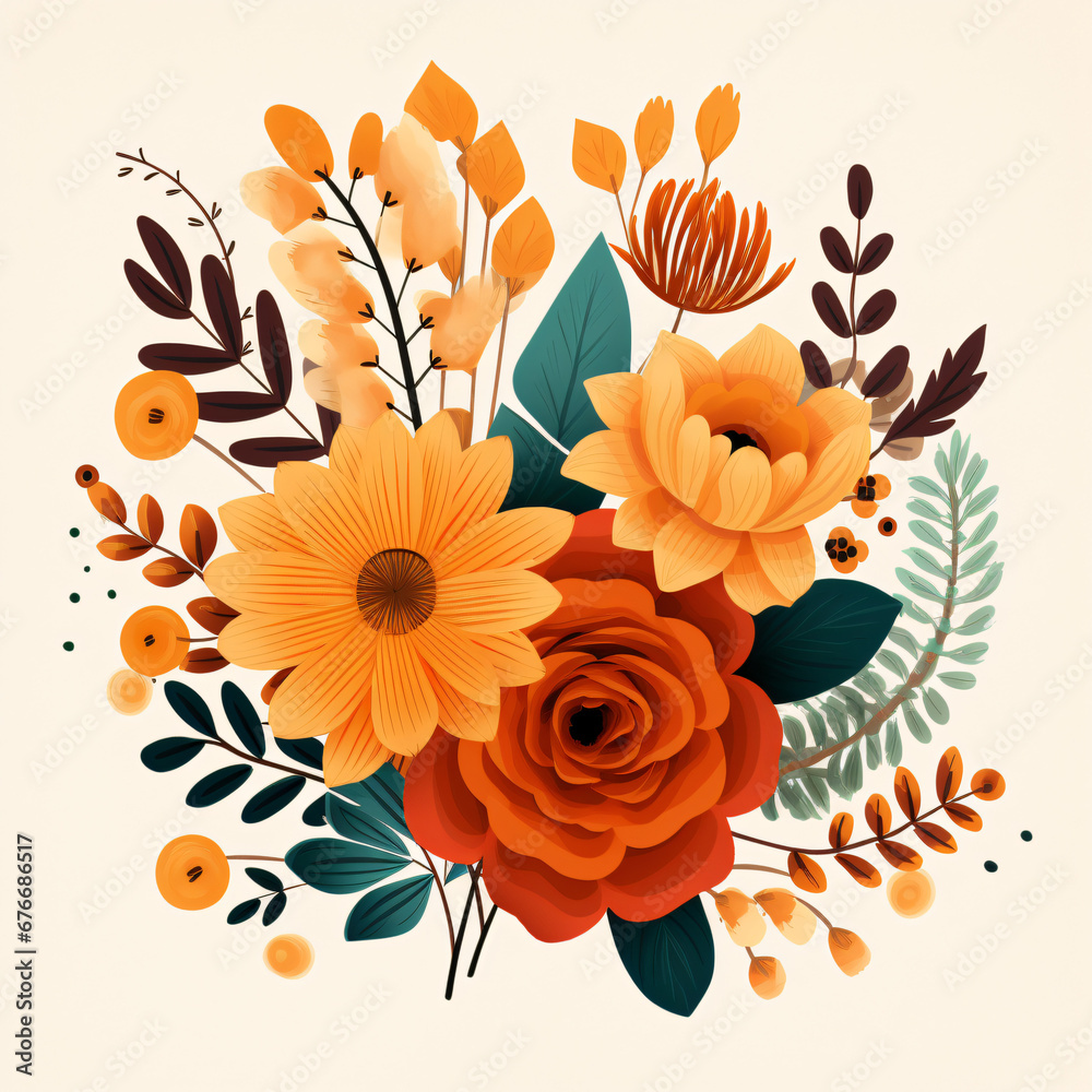 Boho Flowers Clipart isolated on white background Stock Illustration ...