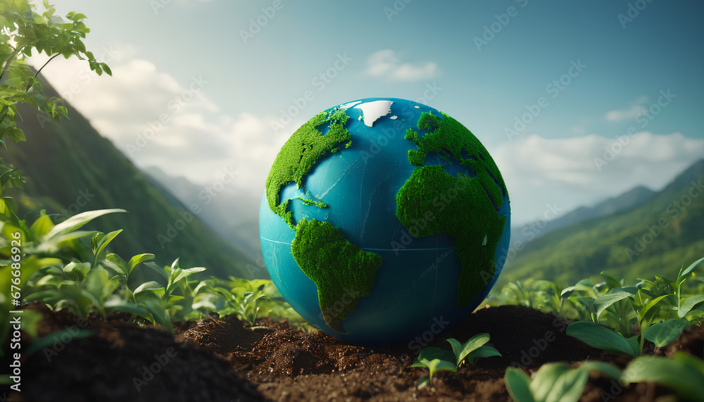 World environment and Earth Day concept with a green globe. An eco ...