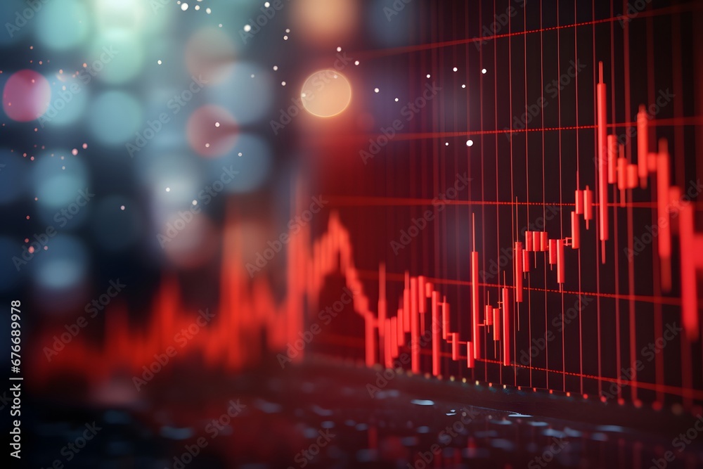 stock market chart with red background and black background, in the ...