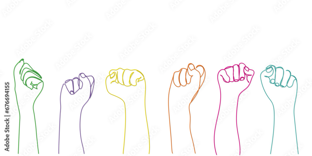 Row of man hands showing clenched fist gesture. Victory or protest ...