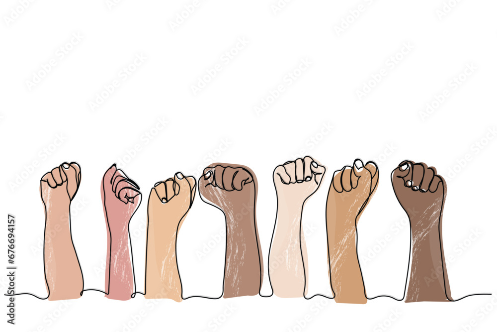 Row of man hands showing clenched fist gesture. Victory or protest ...