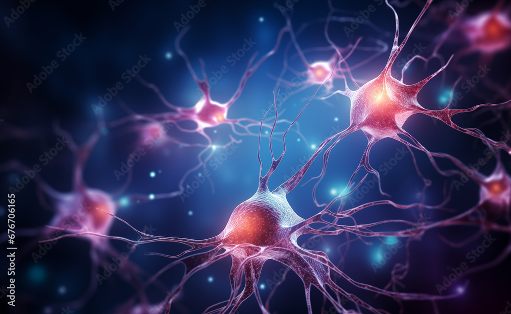 Neuronal cells forming a neural network. cells which communicate with ...