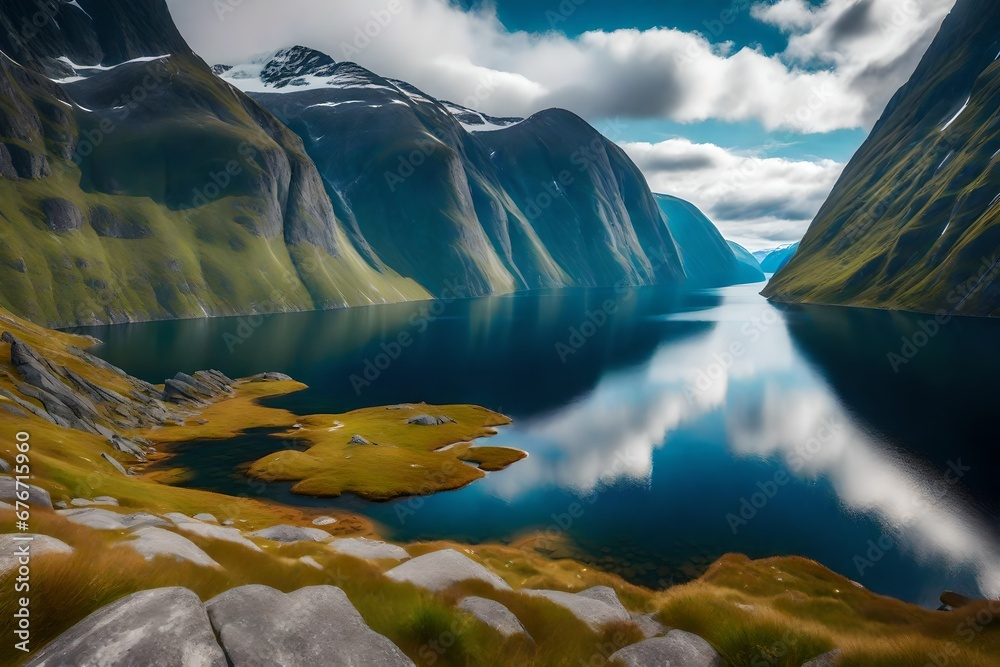 A beautiful nature scene from Norway, where towering fjords cut through ...