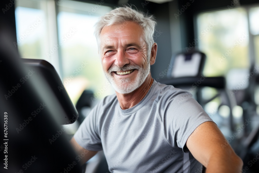 Elderly man working out in a modern gym according to a physical ...
