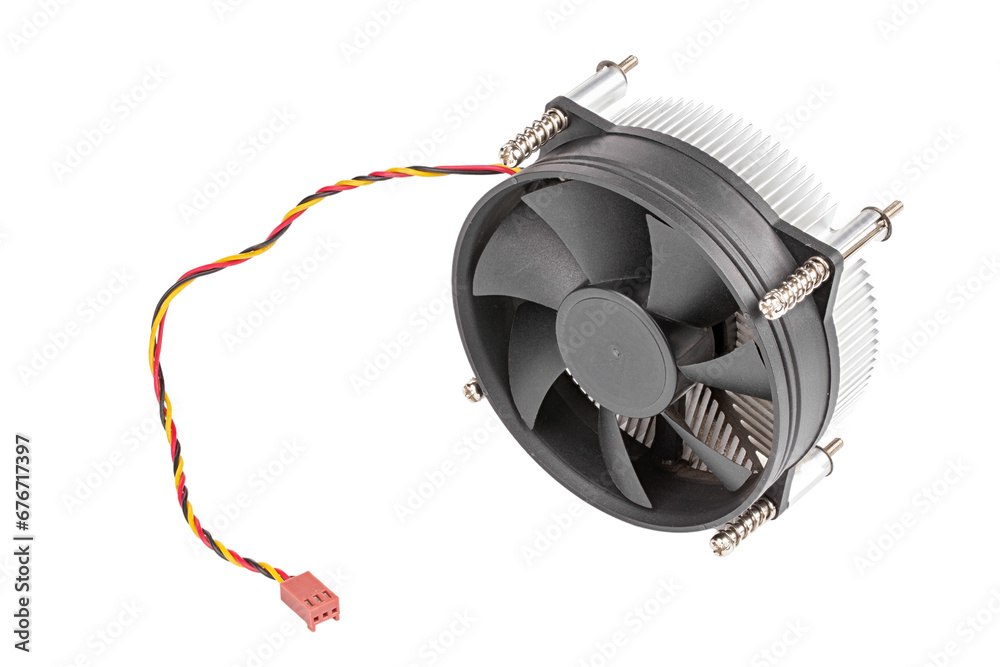 CPU Air cooler isolated on white background. Old aluminium pc processor ...