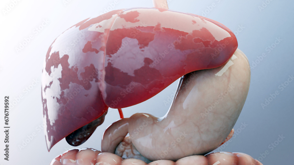 Human liver anatomy structure, body with digestive system organs ...