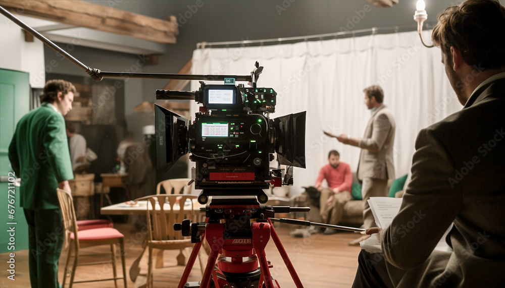 Behind the scenes of movie shooting and working process. Camera, actors ...