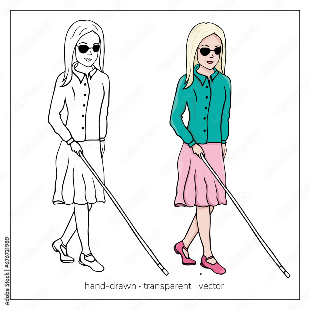 Blind girl walking with a a stick. Help and support for disabled people ...