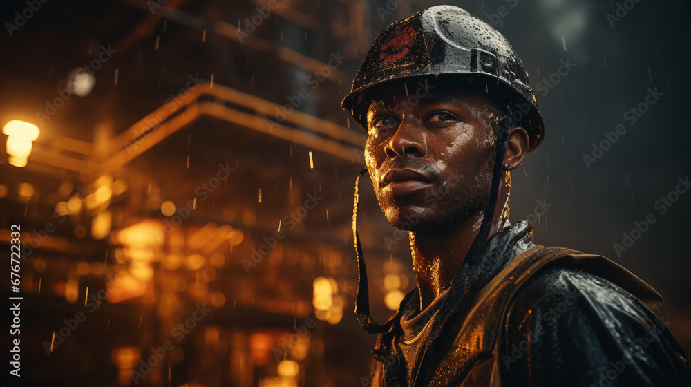 Portrait of the confident oilman worker on Oil rig platform. Power ...