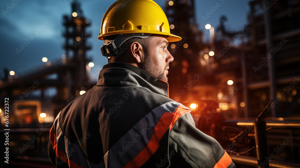 Portrait of the confident oilman worker on Oil rig platform. Power ...