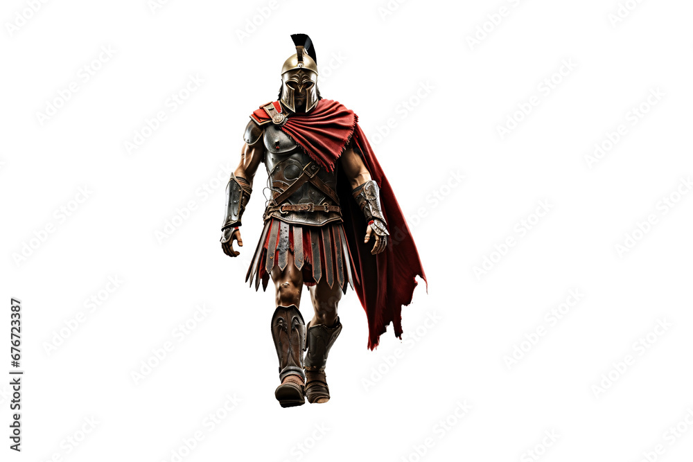 Spartan warrior in armor and helmet isolated on transparent background ...