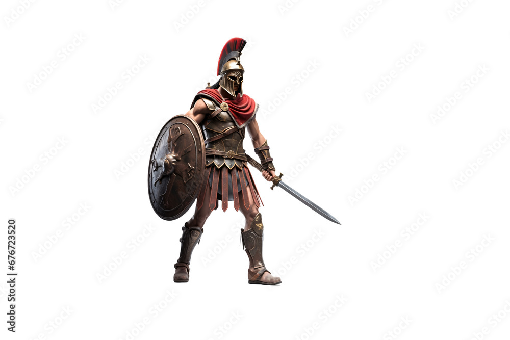 Spartan warrior with sword and shield isolated on white transparent ...