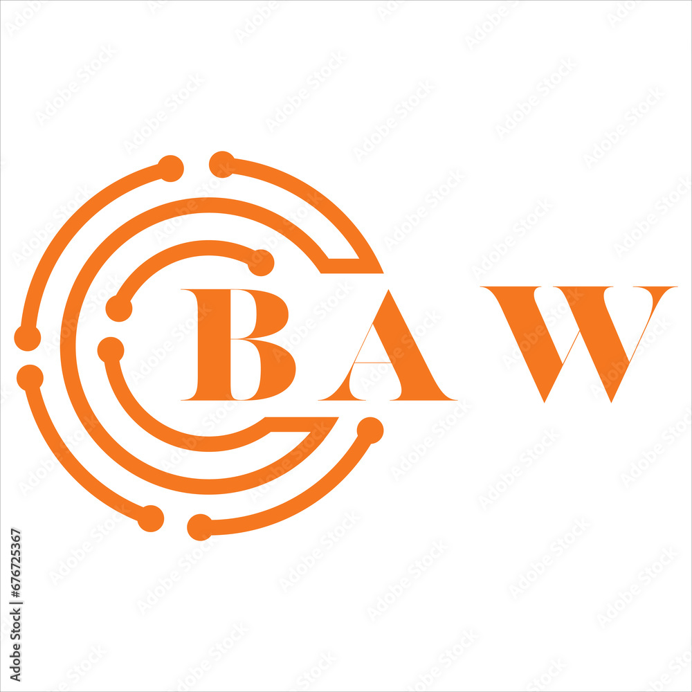 BAW letter design. BAW letter technology logo design on white ...