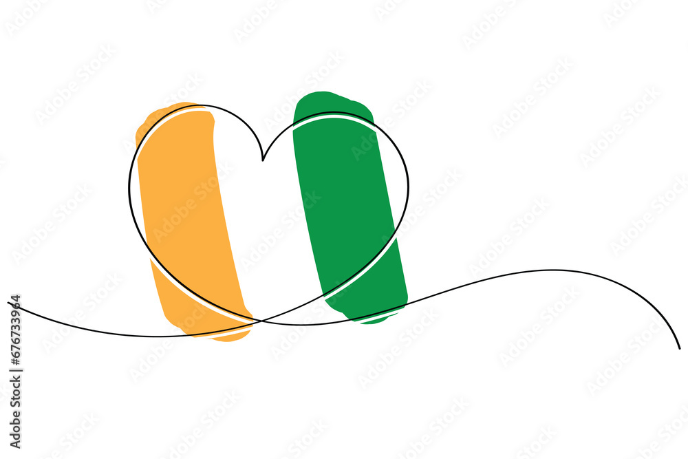 Line art of heart symbol with cote d'ivoire flag. Vector art ...