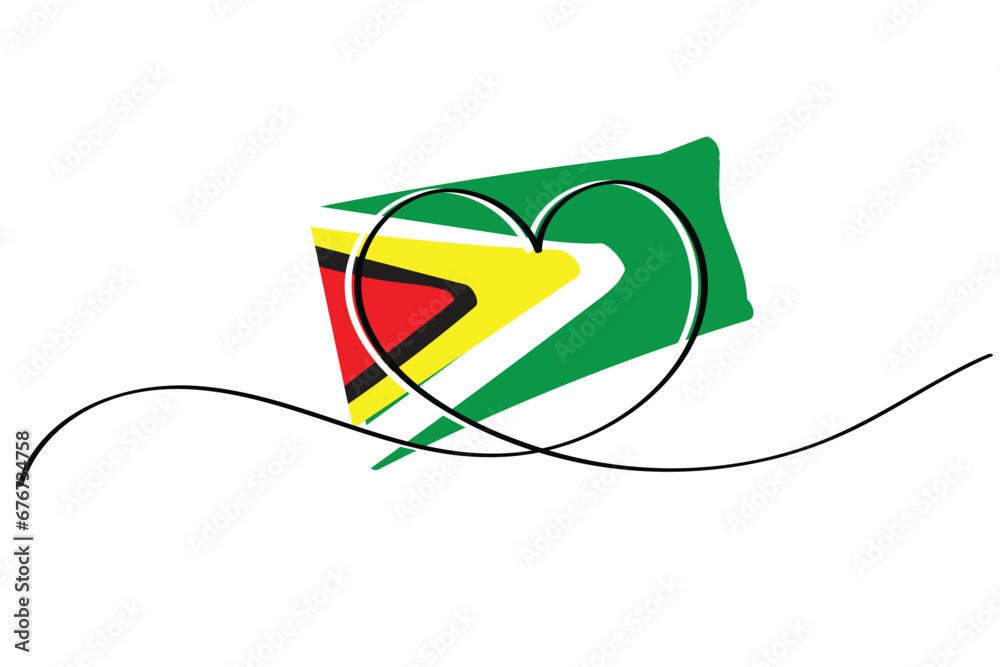 Line art of heart symbol with Guyana flag. Vector art. Minimalist art ...