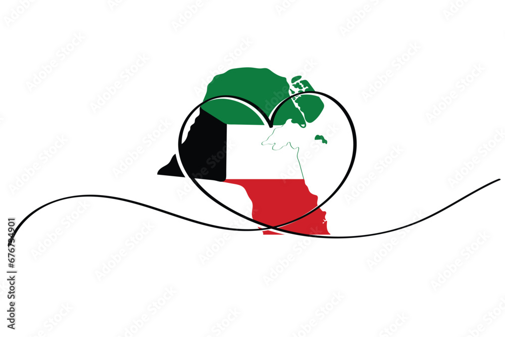 Line art of heart symbol with Kuwaiti flag. Vector art. Minimalist art ...