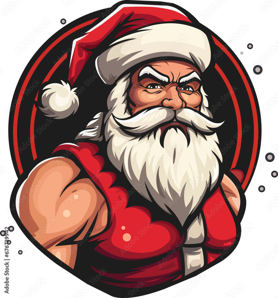 Cartoon strong Santa Claus. Logo. Bodybuilder's head and body. Vector ...