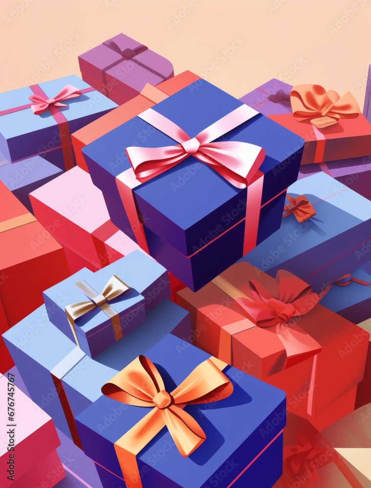 Many Christmas gifts with bows stacked on top of each other Stock ...