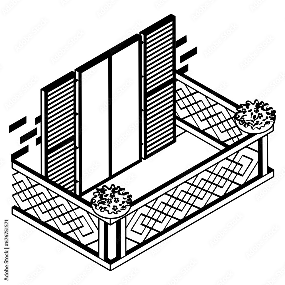 Greek House Window isometric Concept, stentorian Greece Vector Icon ...