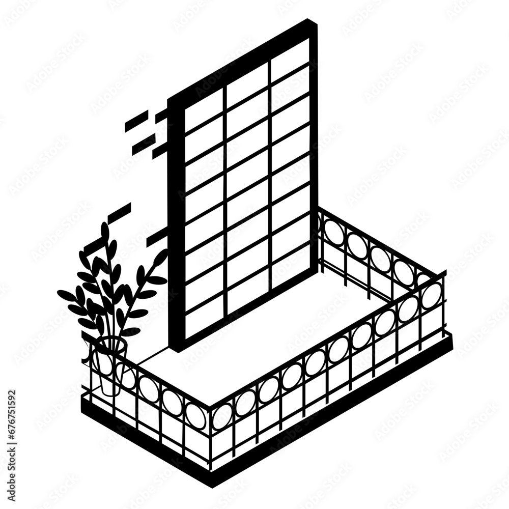 Glass window wall grid of an office tower building isometric Concept ...