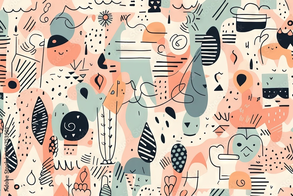 Children's cartoon abstract minimalist backdrop doodle drawing with ...