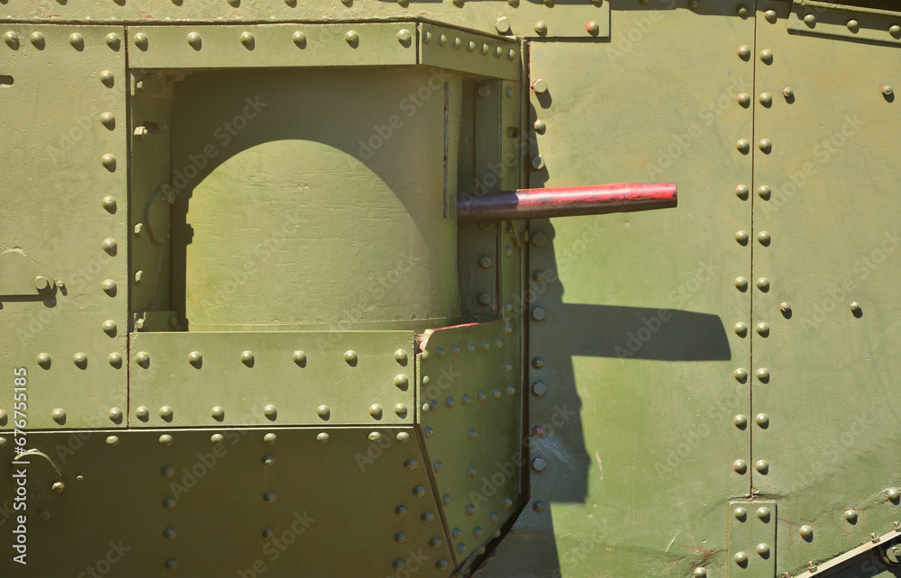 The texture of the wall of the tank, made of metal and reinforced with ...